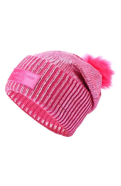 Kurt Geiger Metallic Foil Beanie With Faux Fur Pompom  display picture 3