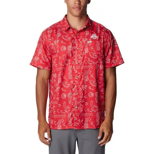 Columbia Ohio State Buckeyes Super Slack Tide Omni-wick Button-up Shirt - Scarlet