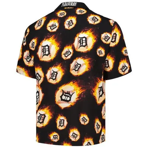 PLEASURES Detroit Tigers Flame Fireball Button-up Shirt