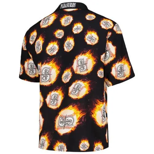 PLEASURES Seattle Mariners Flame Fireball Button-up Shirt