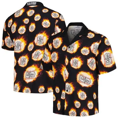 PLEASURES Seattle Mariners Flame Fireball Button-up Shirt - Black