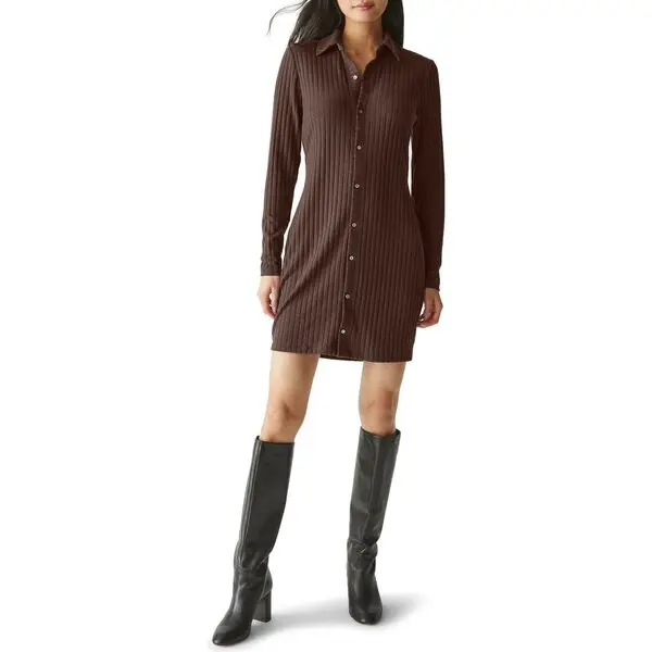 Michael Stars Kayla Long-sleeve Ribbed Mini Dress