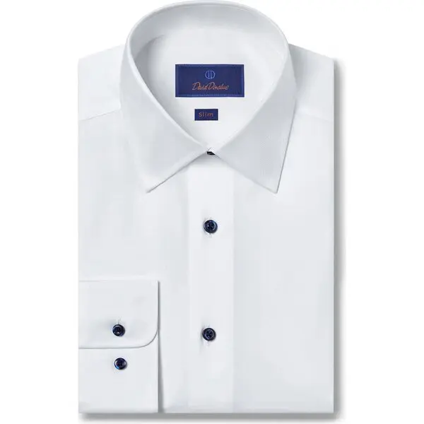 David Donahue Slim Fit Solid Twill Dress Shirt - White