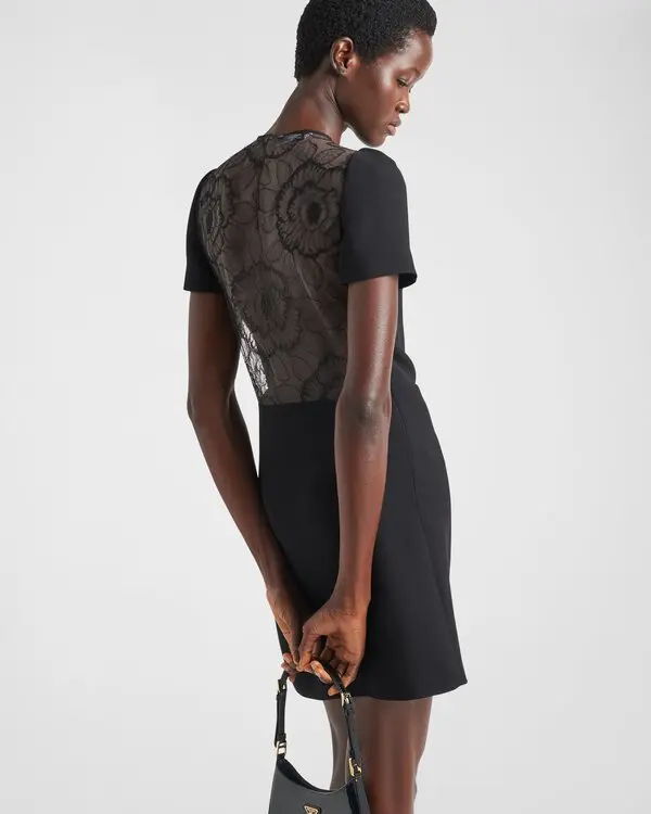Prada Cady And Lace Mini-Dress - Black | Editorialist