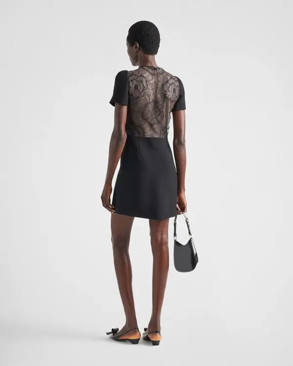 Prada Cady And Lace Mini-Dress - Black | Editorialist