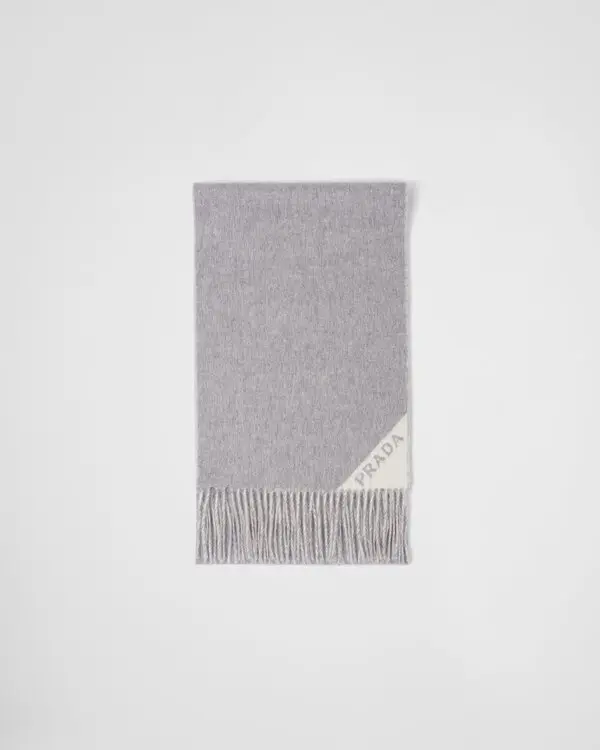 Prada Double Cashmere Scarf - Gray/chalk White