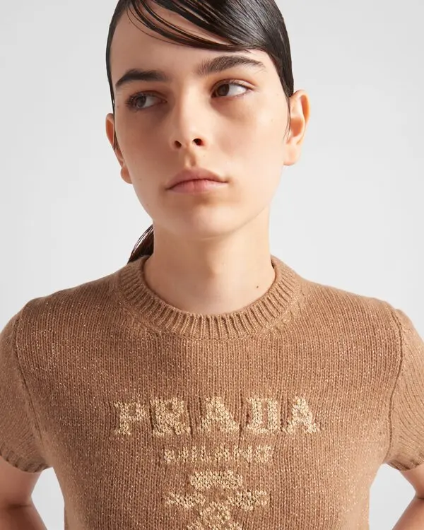 Prada Wool, Cashmere, And Lamé Crew-neck Sweater