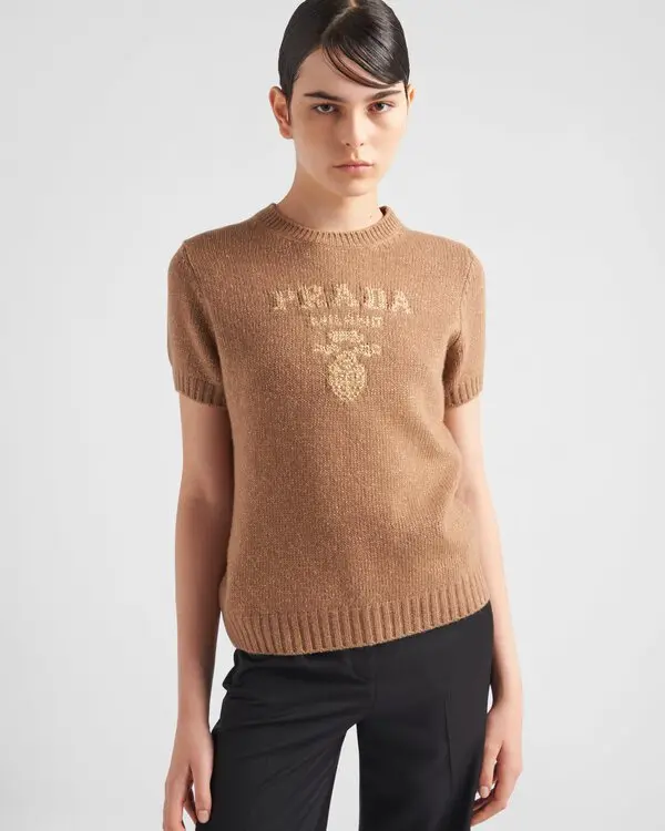 Prada Wool, Cashmere, And Lamé Crew-neck Sweater