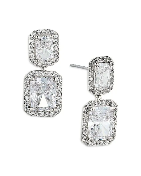 Nadri Emerald Cut Halo Drop Earrings - Silver