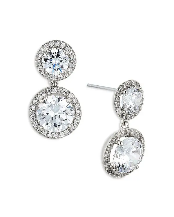 Nadri Double Halo Drop Earrings - Silver