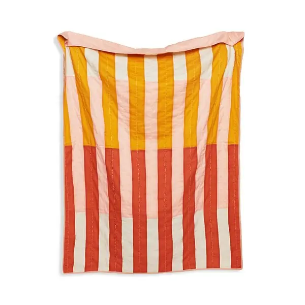 ANCHAL Offset Stripe Quilt Throw Blanket - Rust