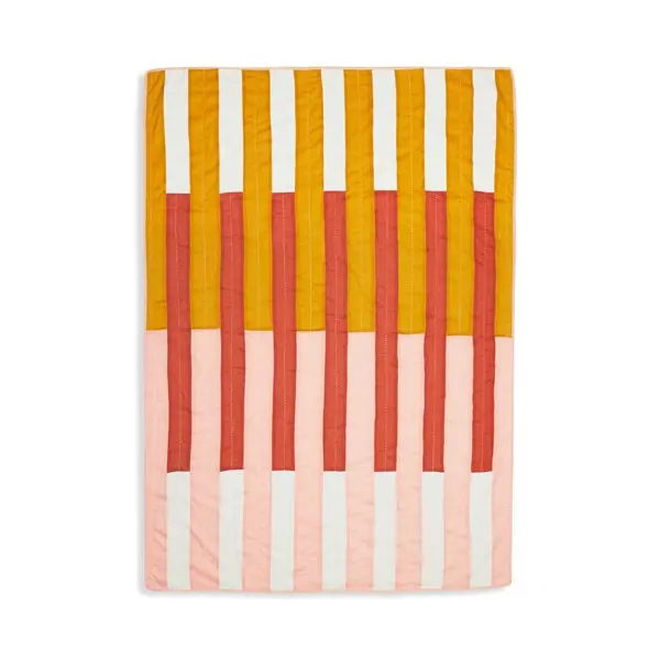 ANCHAL Offset Stripe Quilt Throw Blanket - Rust
