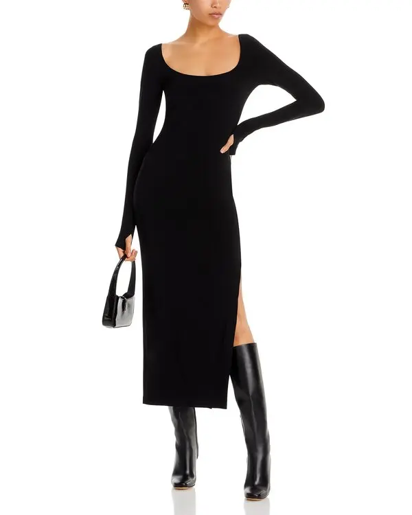 Norma Kamali Long Sleeve Side Slit Gown