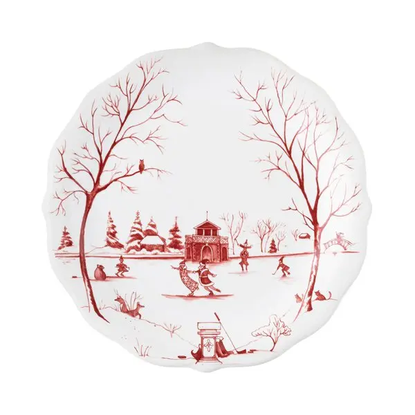JULISKA Country Estate Winter Frolic Mr. & Mrs. Claus Party Plates Set Of 4 - Ruby