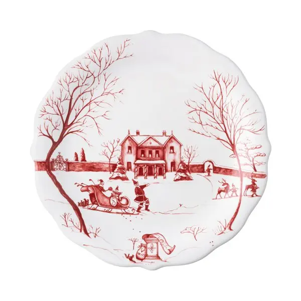 JULISKA Country Estate Winter Frolic Mr. & Mrs. Claus Party Plates Set Of 4 - Ruby