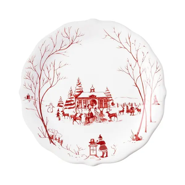JULISKA Country Estate Winter Frolic Mr. & Mrs. Claus Party Plates Set Of 4 - Ruby