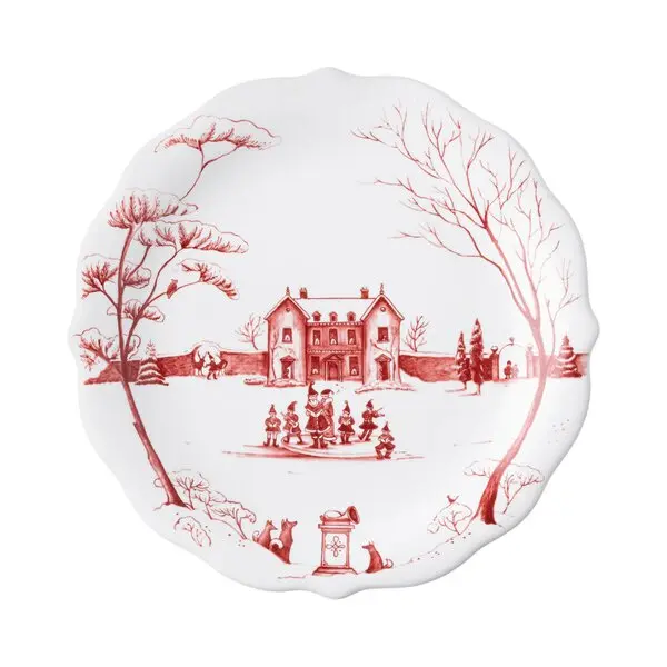 JULISKA Country Estate Winter Frolic Mr. & Mrs. Claus Party Plates Set Of 4 - Ruby
