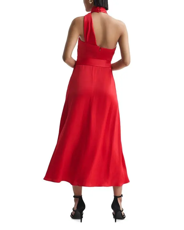 strapless open back dress Reiss Mink Lorena Halterneck dress