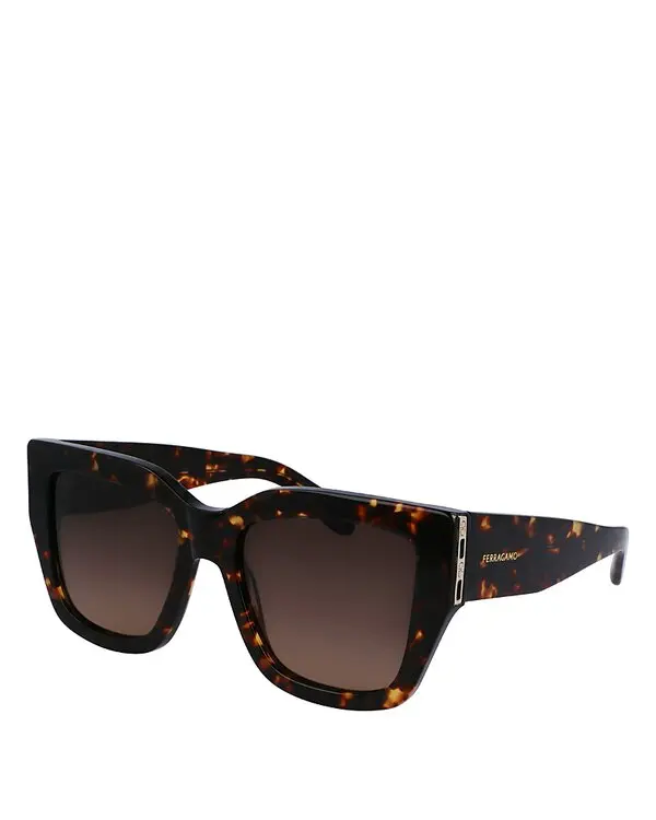 FERRAGAMO Double Gancini Square Sunglasses - Tortoise/brown Gradient
