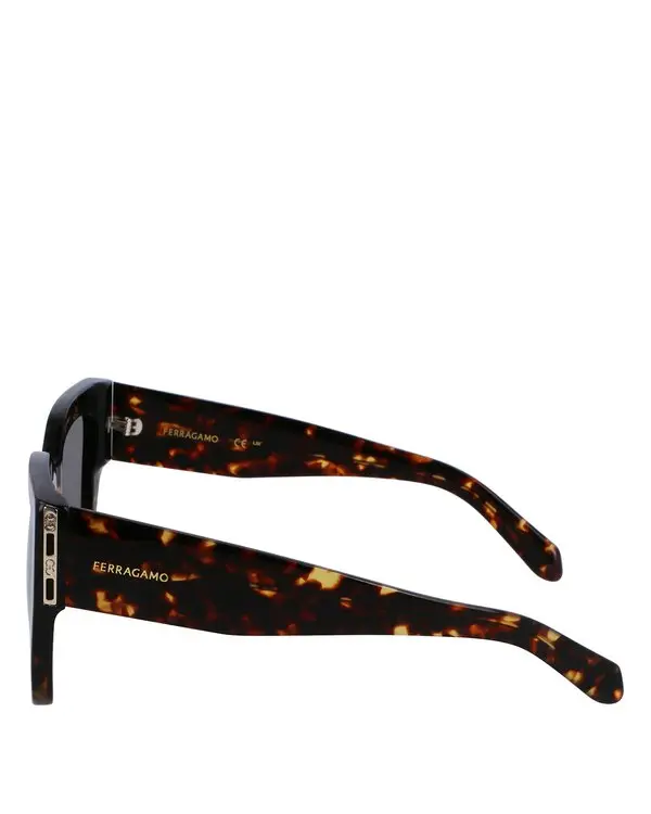 FERRAGAMO Double Gancini Square Sunglasses - Tortoise/brown Gradient