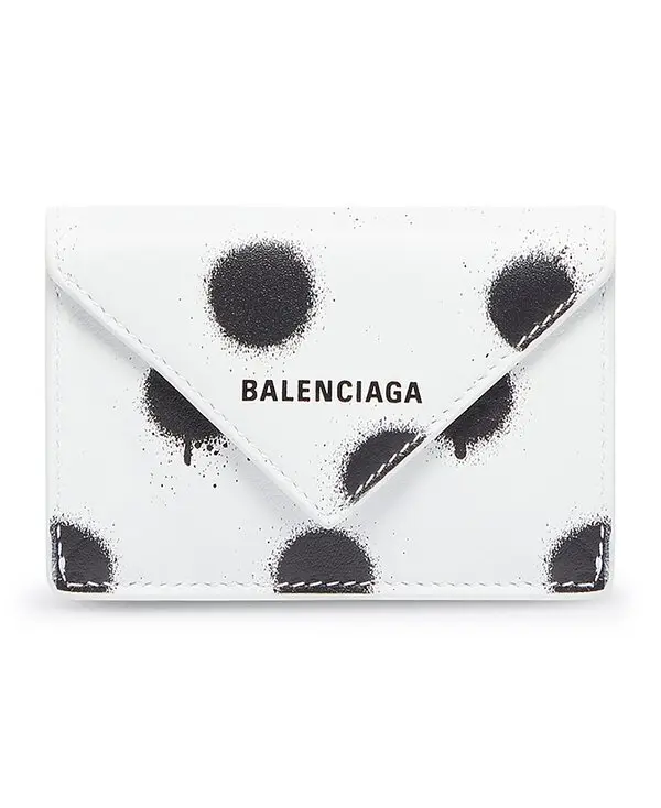 Balenciaga Papier Mini Wallet Sprayed Polka Dots Printed - White