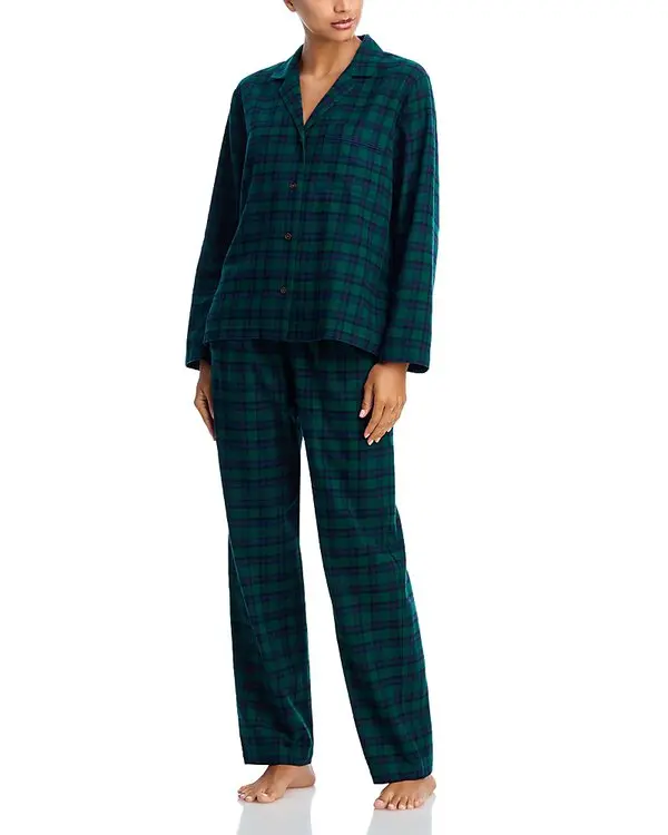 Eberjey Flannel Long Holiday Pajama Set - Blk Watch Tartan Rainforest/navy