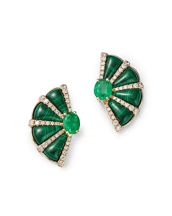 Bloomingdale'S 14k Yellow Gold Malachite, Emerald, And Diamond Earrings - Green/gold