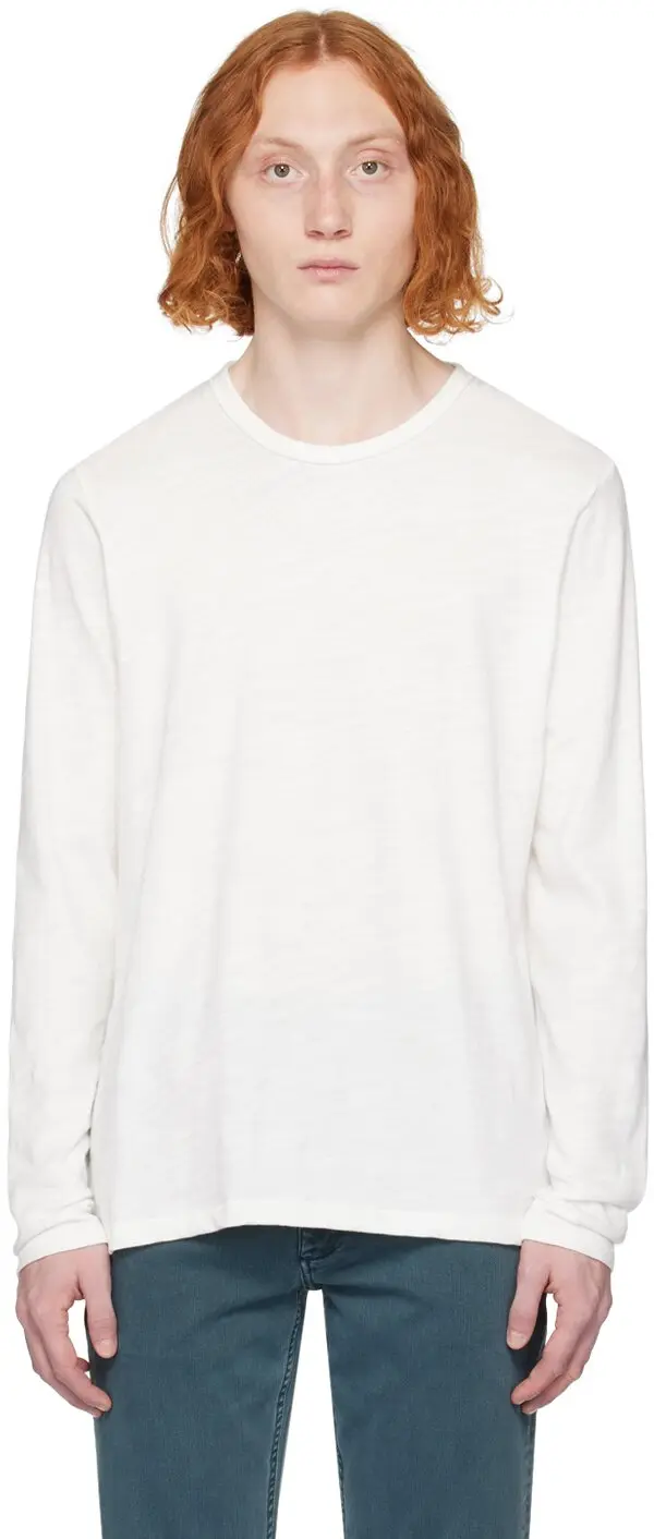 Rag Bone White Classic Flame Long Sleeve T-Shirt In Wht 53