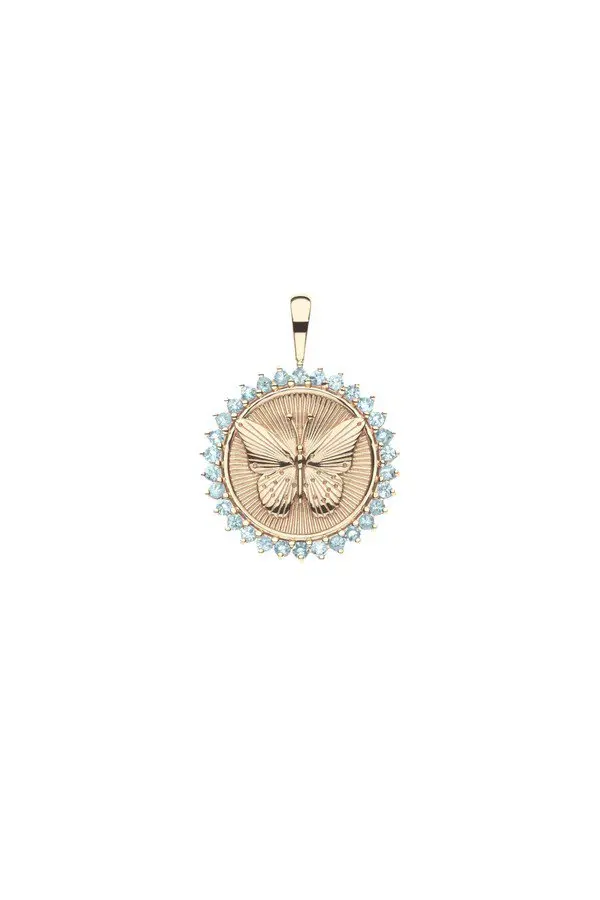 JANE WIN Free Petite Embellished Coin Pendant - Aqua