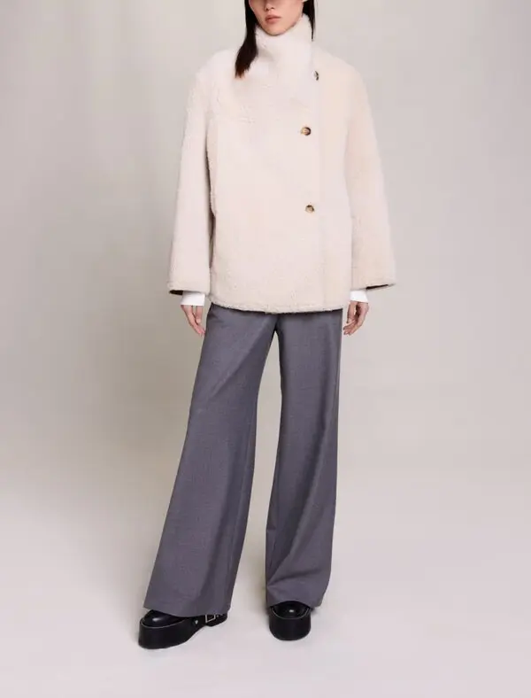 Maje Reversible Shearling And Leather Coat