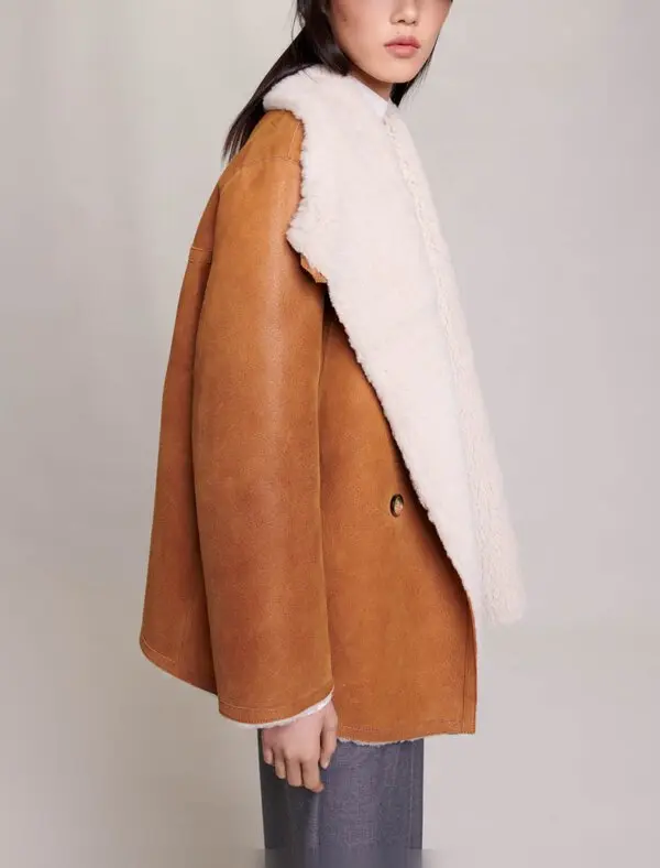 Maje Reversible Shearling And Leather Coat
