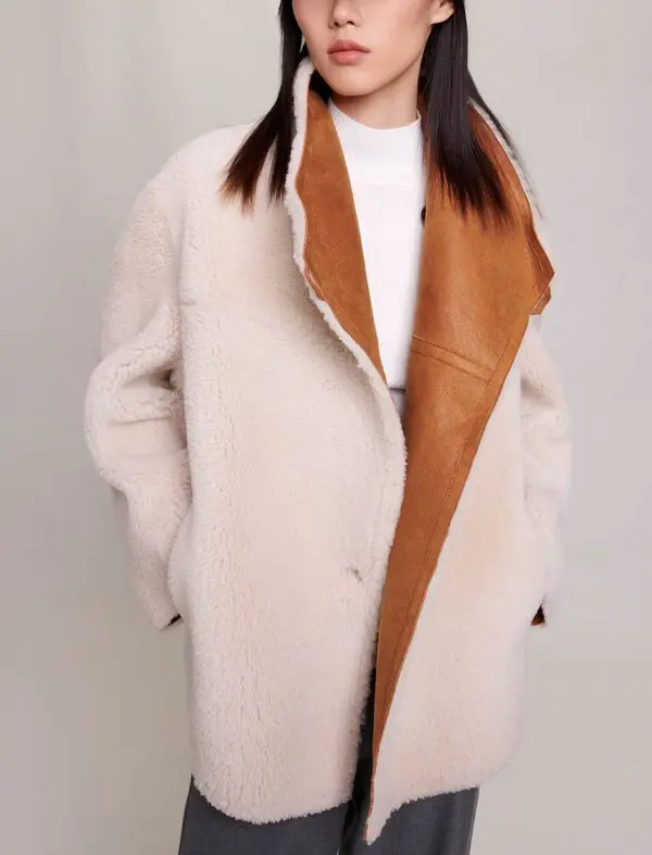 Maje Reversible Shearling And Leather Coat
