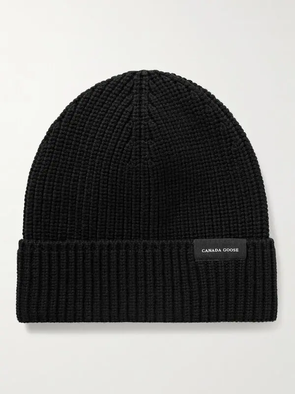 Canada Goose Logo-appliquéd Ribbed Wool Beanie - Black