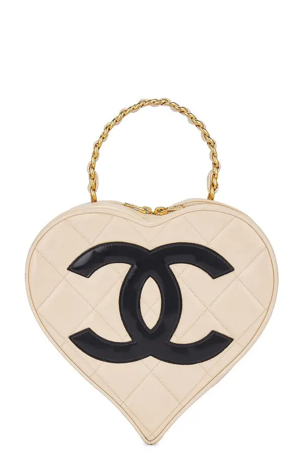 Chanel 1994 Patent Heart Vanity Bag - Beige