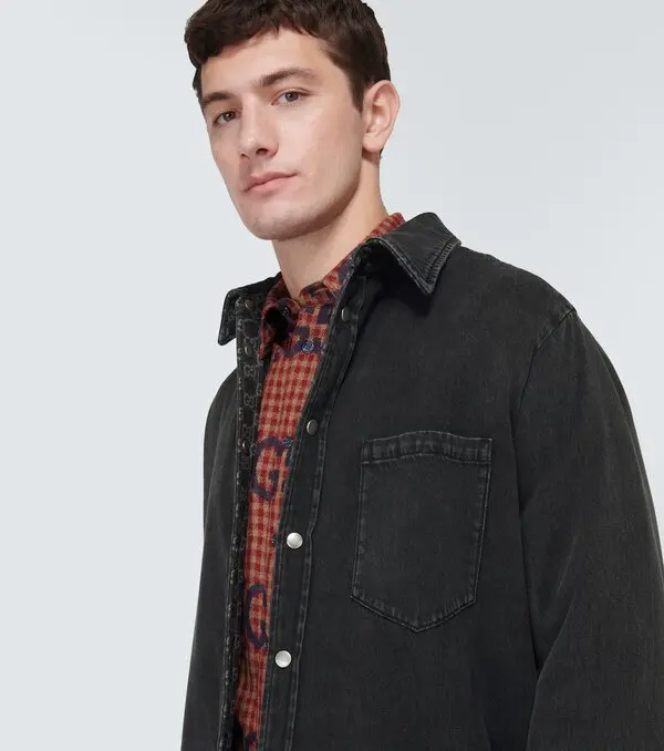 Gucci Gg Reversible Denim And Flannel Shirt - Black | Editorialist