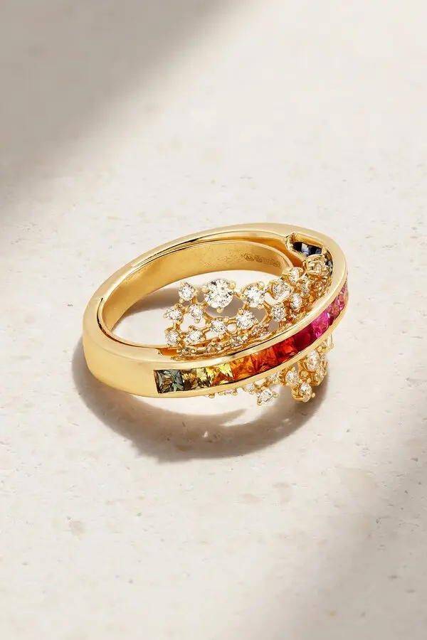 ANANYA Scatter Rainbow Energy Diamond And Sapphire Ring - Multi