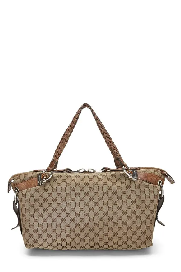 Gucci Original Gg Canvas Bamboo Braided Handle Bag