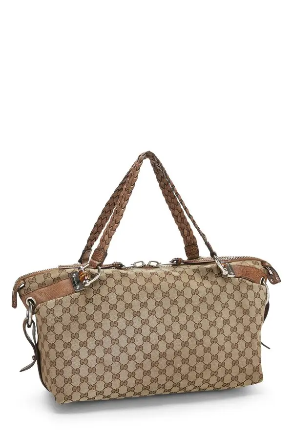 Gucci Original Gg Canvas Bamboo Braided Handle Bag