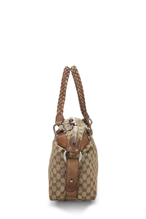 Gucci Original Gg Canvas Bamboo Braided Handle Bag