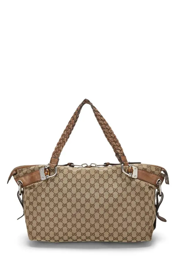 Gucci Original Gg Canvas Bamboo Braided Handle Bag