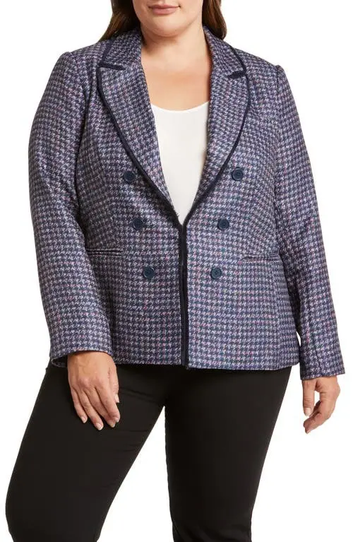 TAHARI ASL Houndstooth Faux Double Breasted Blazer