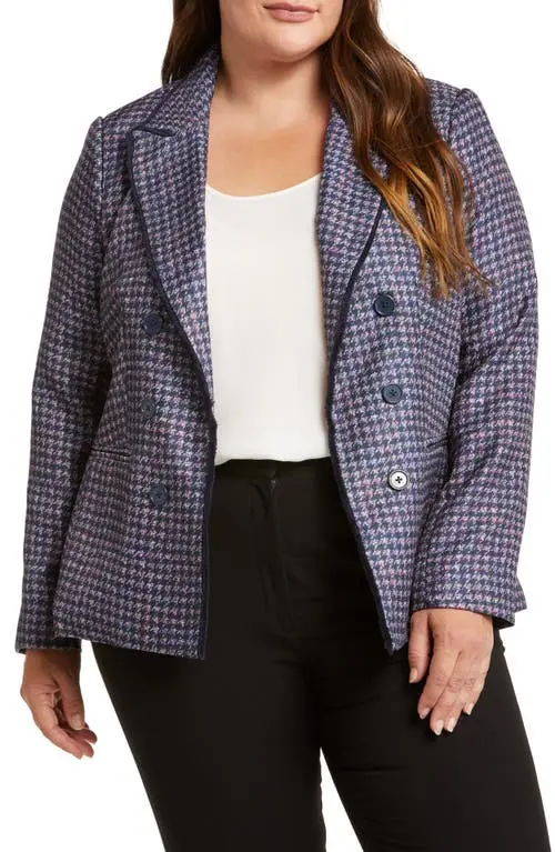TAHARI ASL Houndstooth Faux Double Breasted Blazer