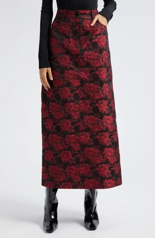 GANNI Floral Jacquard Skirt - High Risk Red