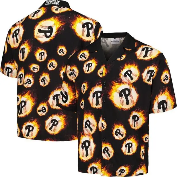 PLEASURES Philadelphia Phillies Flame Fireball Button-up Shirt