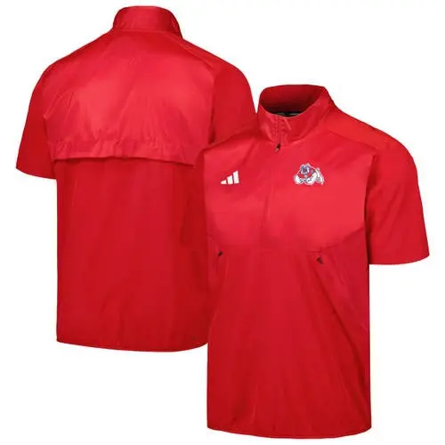 Adidas Fresno State Bulldogs Sideline Aeroready Raglan Short Sleeve Quarter-zip Jacket - Red