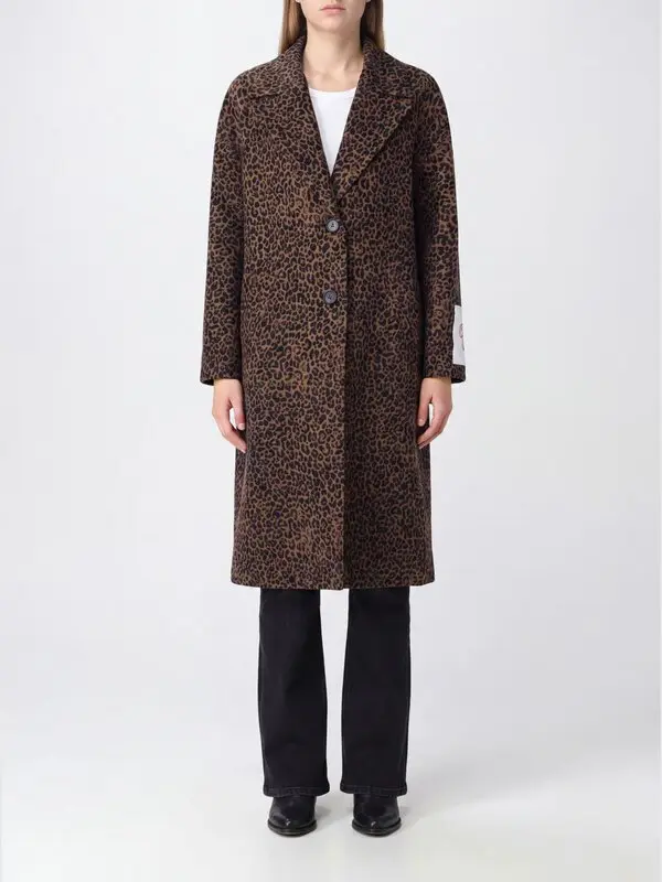 GOLDEN GOOSE Animal Print Wool Blend Long Coat - Brown