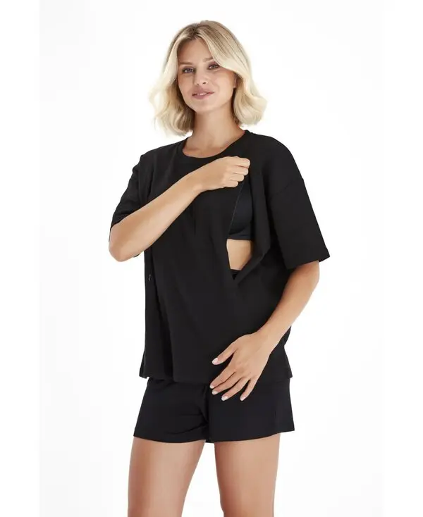 ACCOUCHEE Side Zip Maternity/nursing Tee - Black
