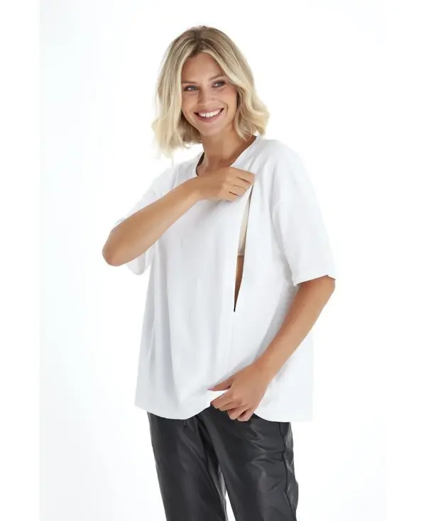 ACCOUCHEE Side Zip Maternity/nursing Tee - White