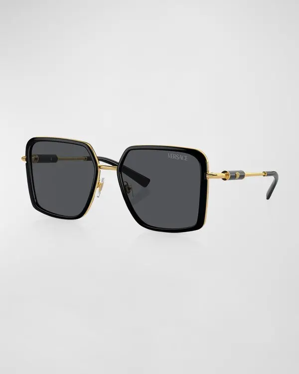 Versace Tubular Steel Square Sunglasses - Black