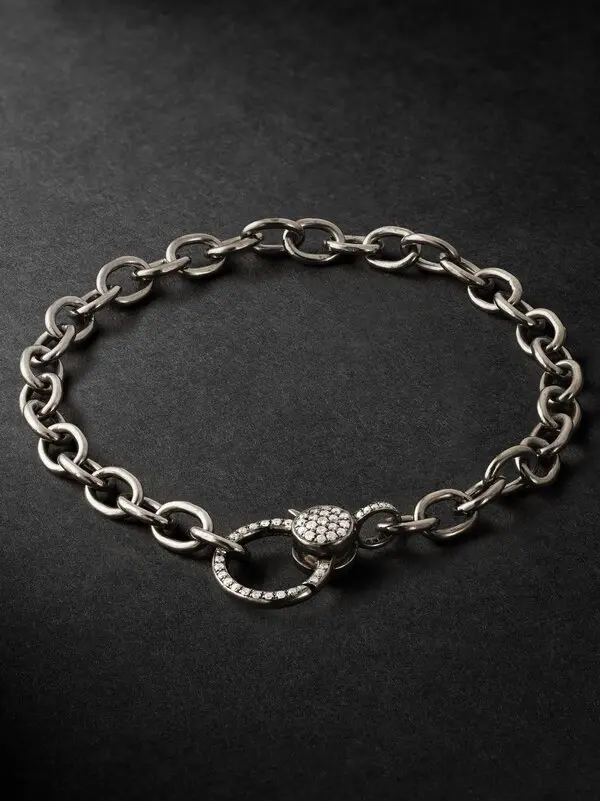 Ileana Makri Oxidized Sterling 14-karat White Gold And Diamond Chain Bracelet - Silver